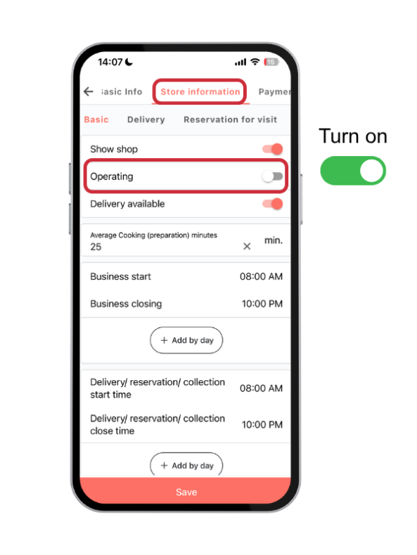 OPERATING BUTTON ON/OFF GUIDE - DELIVERY K