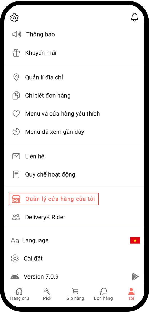 Cài đặt khu vực kinh doanh và bán kính giao hàng bằng app Delivery K