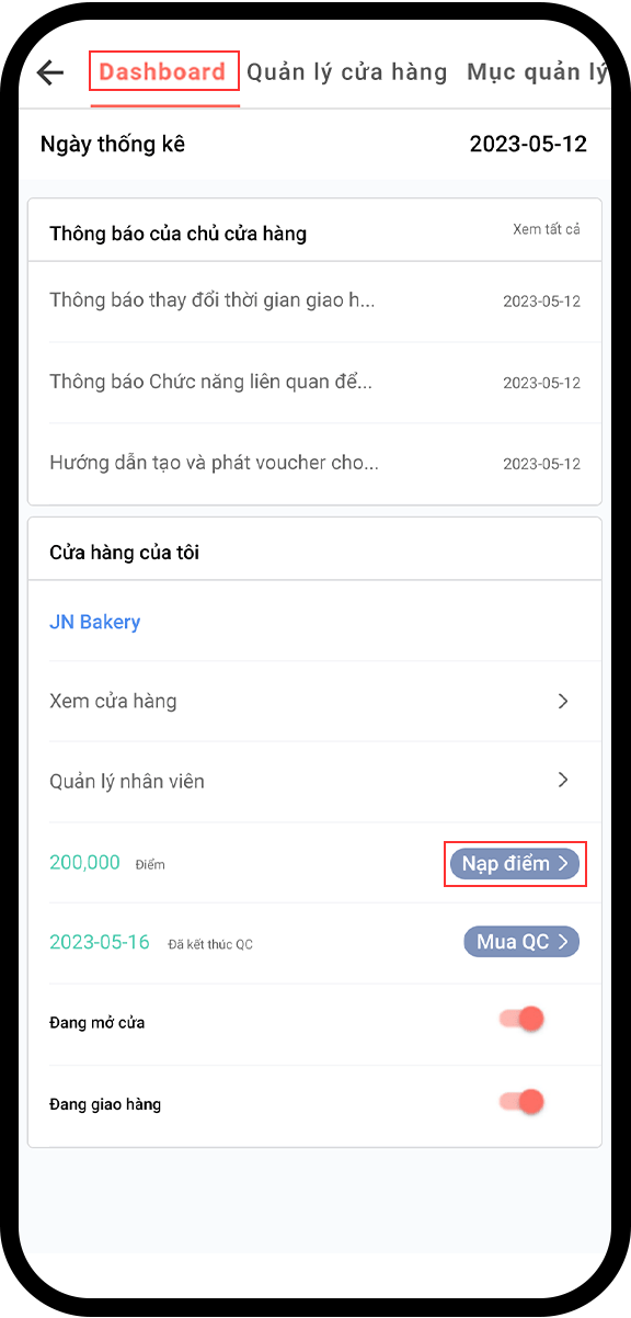 Nạp điểm vào tài khoản bằng ứng dụng Delivery K - DELIVERY K