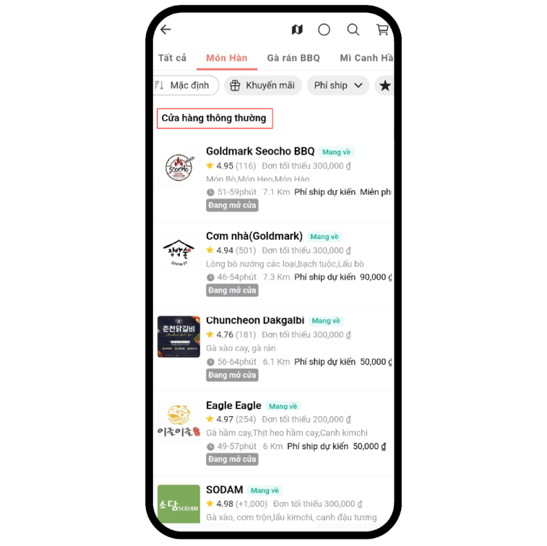 Tiêu chuẩn sắp xếp thứ tự cửa hàng hiển thị trên ứng dụng Delivery K - DELIVERY K