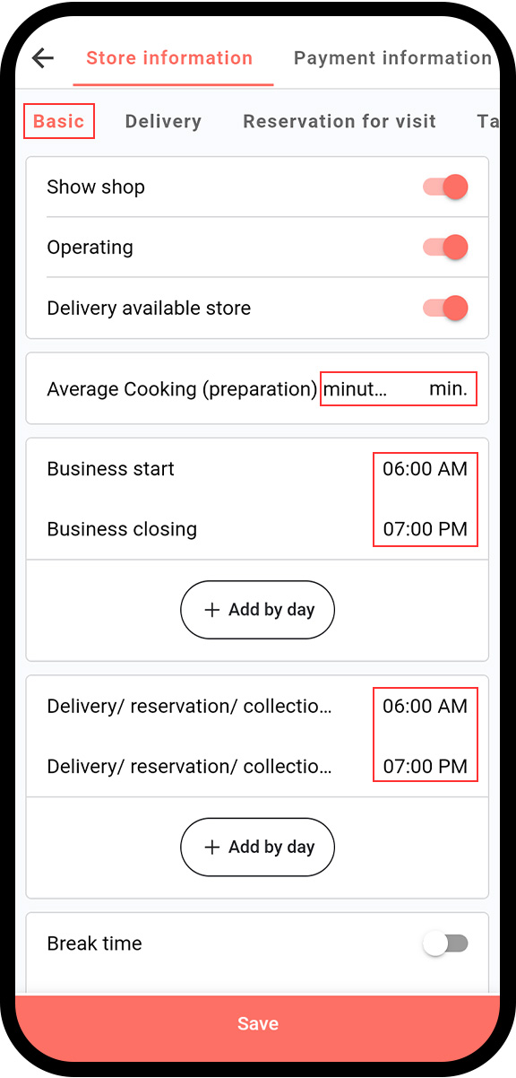 SETTING BUSINESS INFORMATION - DELIVERY K